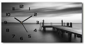 Wallmuralia Skleněné hodiny na stěnu Molo nad jezerem 60x30 cm
