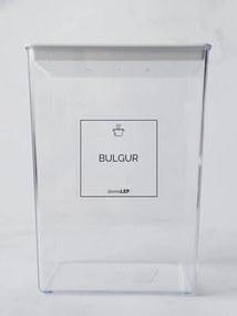 BULGUR – průhledná samolepka na dózu, základní písmo, 5 × 5 cm