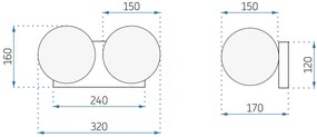 Toolight Nástěnné svítidlo Skleněná koule APP1010-2W Zlatá