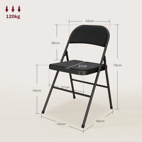 HOMCOM Sada 4 skládacích židlí, přenosné kancelářské židle s polstrováním, vzhled lnu, ocelové nohy, skládací židle do čekárny, černé