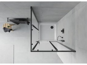 Mexen Rio, sprchový kout s posuvnými dveřmi 90x90x190 cm, 5mm sklo námraza, černý profil + bílá sprchová vanička SLIM, 860-090-090-70-30-4010B