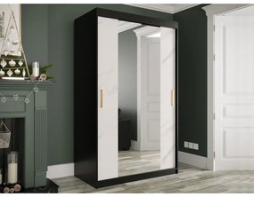 Šatní skříň se zrcadlem Nonnus 120 T1, Úložný prostor: ano, Barva: černá matná / bílá mramor