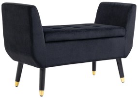 HOMCOM Luxusní čalouněná lavice s úložným prostorem a područkami, sametový polyester, kaučukové dřevo, černá, 107x42x65cm do obývacího pokoje a předs…