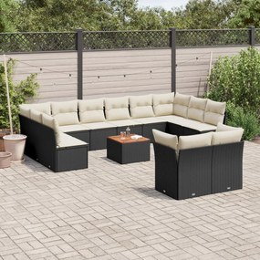 13dílný zahradní sedací souprava s poduškami černý polyratan 3223914