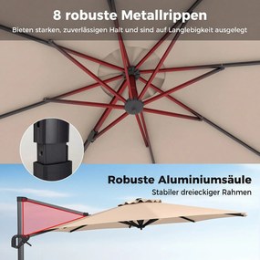 Costway Konzolový slunečník Ø 300 cm 360° Otočný klikou a pedálem, béžový