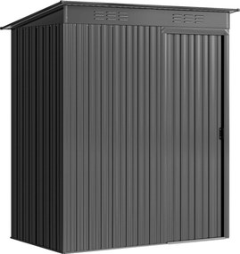 Outsunny kovová zahradní kůlna 1,37 m² — 159 x 106 x 181 cm, posuvné dveře, větrání, šikmá střecha, 2 páry rukavic, snadná montáž — tmavě šedá