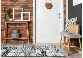 Protiskluzový běhoun AZULEJO PATCHWORK lisabonský obklad - šedý / černý