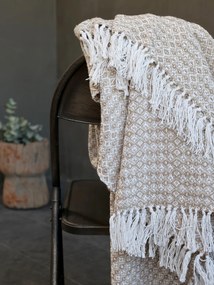 Béžovo-latté pléd se vzorem a třásněmi Yarn - 130*150 cm