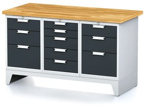 Alfa 3 Dílenský stůl MECHANIC I, 1x 5 zásuvkový box a 2x 3 zásuvkový box na nářadí, 11 zásuvek, 1500x685x880 mm, antracitové dveře