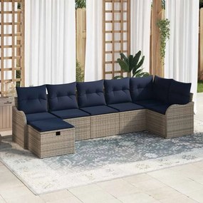Set pohovek s polštářem s úložištěm Šedá a námořnická polyratan 3359004