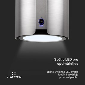 Klarstein Skyfall, digestoř, 45 cm, ostrůvková, 402 m³/h, LED, nerezová ocel, stříbrná