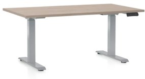 Výškově nastavitelný stůl OfficeTech D, 140 x 80 cm, šedá podnož, dub