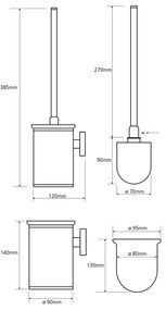 Sapho, X-ROUND WC kartáč válcový, malý, černý kartáč, chrom, XR305