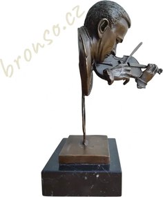 Muzikant - bronzová soška houslisty na mramorovém podstavci