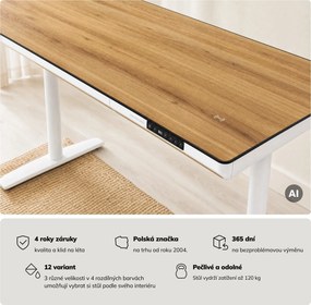Elektrický psací stůl sit-stand se zásuvkou a bezdrátovou nabíječkou Qi bílý/zlatý dub, 1400 mm: ELLIS