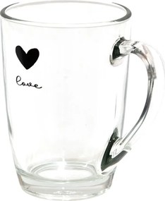 Skleněný hrnek se srdíčkem Love Birds - 11*8*11 cm / 300 ml