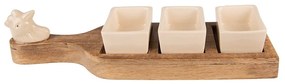 Servírovací keramické  misky na dřevěném prkénku Chick Bei - 35*9*7 cm
