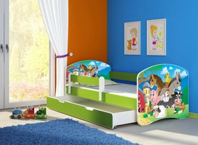 Dětská postel - Farma 2 160x80 cm + šuplík zelená