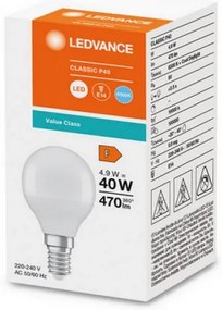 LED žárovka E14 LEDVANCE CL P FR 4,9W (40W) studená bílá (6500K)