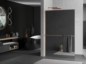 Mexen Kioto+ L, sprchová zástěna Walk-In s poličkou a věšákem 90 x 200 cm, 8mm sklo vzor zrcadlo, měděný matný profil, 800-090-123-65-50