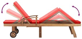 vidaXL Zahradní lehátko s poduškou masivní teakové dřevo červené