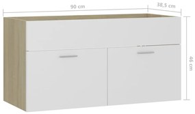 Skříňka pod umyvadlo bílá dub sonoma 90x38,5x46 cm dřevotříska - Default Title