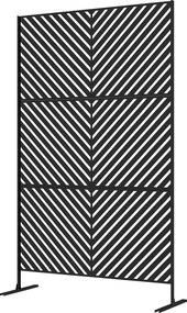 Zahradní paraván Outsunny s podstavcem, 122 x 198 cm s trojúhelníkovým vzorem, dělící zeď na balkon nebo terasu, ocel, černá | Aosom