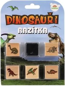 TEDDIES Dřevěná razítka Dinosauři / 5+1 ks s poduškou / 3x3 cm / od 3