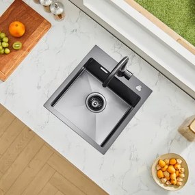 Kuchyňský dřez 40 cm Topmount Jednomístná vestavná umyvadlo z nerezové oceli Černá