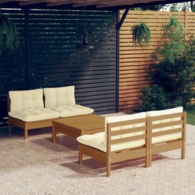 vidaXL 5dílná zahradní sedací souprava s krémovými poduškami borovice [3096008] Barva: medová hnědá