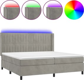 Box spring postel s matrací a LED světle šedá 200x200 cm samet 3139703