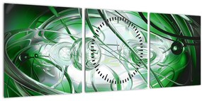 Zelený abstraktní obraz (s hodinami) (90x30 cm)