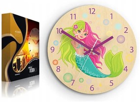 M.Clock Dětské nástěnné hodiny mořská panna 30x30cm barevné