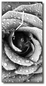 Skleněné hodiny vertikální Květy růžově šedé