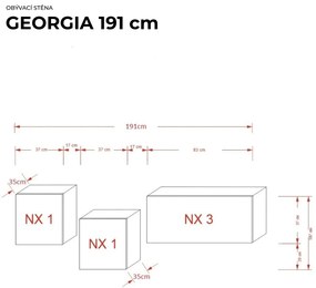 Ral Obývací stěna GEORGIA 3, 191 cm - Bílo/černý lesk