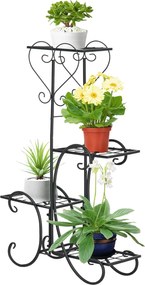 Outsunny Metalový Stojan na Květiny 4 Úrovně - Stojan pro Květiny na Balkon a do Zahrady, Černý 45 x 24,5 x 80 cm | Aosom