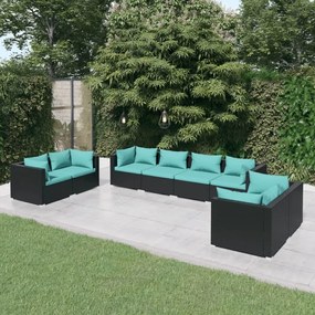vidaXL 8dílná zahradní sedací souprava s poduškami polyratan [3102279] Barva: Černá a modrá water blue