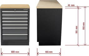 Dílenská skříňka s dřevěnou pracovní deskou | 7 šuplíků | 680x465x950 mm Matabro SET-CA01062