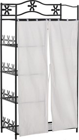 HOMCOM Šatní skříň pro dospělé s 5 policemi, oblečení a šatní tyčí, 84L x 42W x 159H cm, kovová černá s 2 bílými závěsy