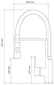 Gamma Vegas, stojánková vysoká kuchyňská baterie s flexibilním ramenem a sprškou, černá matná-zlatá lesklá, GMA-BVSK-GD