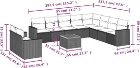 11dílná zahradní sedací souprava s poduškami černá polyratan 3224194