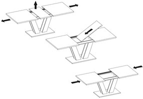 Rozkládací jídelní stůl Moteon 150x90 cm, bílý/šedý, podnož V