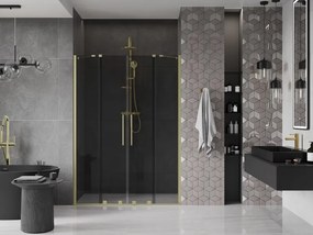 Mexen Velar Duo, posuvné sprchové dveře do otvoru 150 cm, 8mm šedé sklo, zlatá matná, 871-150-000-42-55