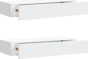Nástěnné police se zásuvkou 2 ks bílé 60 x 23,5 x 10 cm MDF 330256