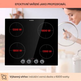 Klarstein Kochheld, indukční varná deska, 6000 W, 4 zóny, otočné regulátory, černá