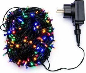 LED světelný řetěz, venkovní, 40 m, barevný, 200 diod, černý kabel, IP44, vč. zdroje