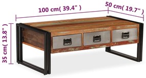 vidaXL Marketos Konferenční stolek se 3 zásuvkami recyklované dřevo 100x50x35cm