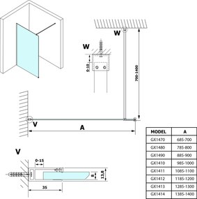 Gelco Sapho, VARIO WHITE jednodílná sprchová zástěna pro instalaci ke stěně, matné sklo, 800 mm, GX1480GX1015