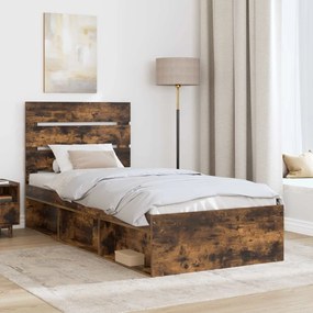 Rám postele s čelo Kouřový dub 90 x 190 cm Masivní borové dřevo 3411796