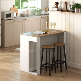 HOMCOM barový stůl, 3úrovňový vysoký stůl se 2 otevřenými přihrádkami, deska v designu přírodního dřeva 113 x 60 x 90 cm bílá